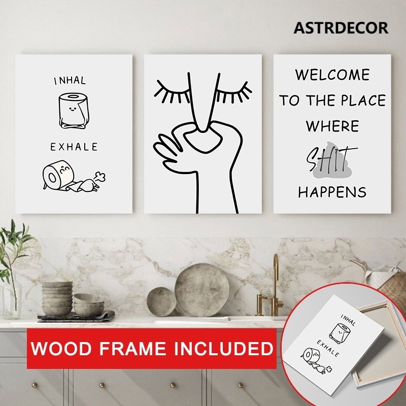 (พร้อมกรอบ) โปสเตอร์ผ้าใบ ลาย Abstract Humour Bad Smell สีดํา สีขาว ...