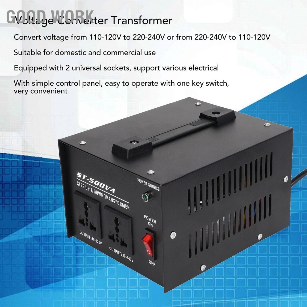 Good Work หม้อแปลงแปลงแรงดันไฟฟ้า 500W 110V ถึง 220V Step Up และ Buack แรงดันไฟฟ้า Converter EU ...
