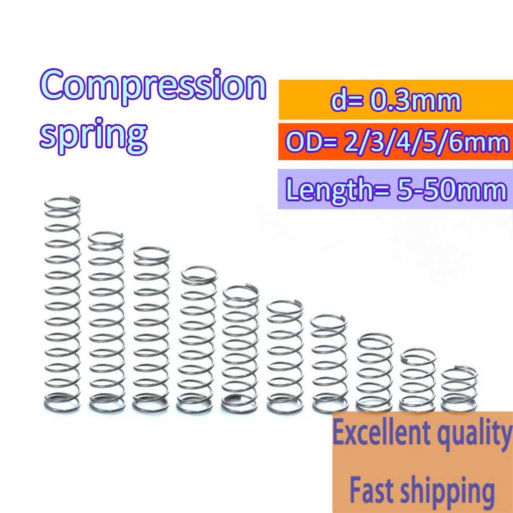 การบีบอัดฤดูใบไม้ผลิ สแตนเลส SUS304 สปริงบีบอัด สปริงกด-สปริงดัน ส่งด่วน d0.3mm OD3/4/5/6mm ยาว ...