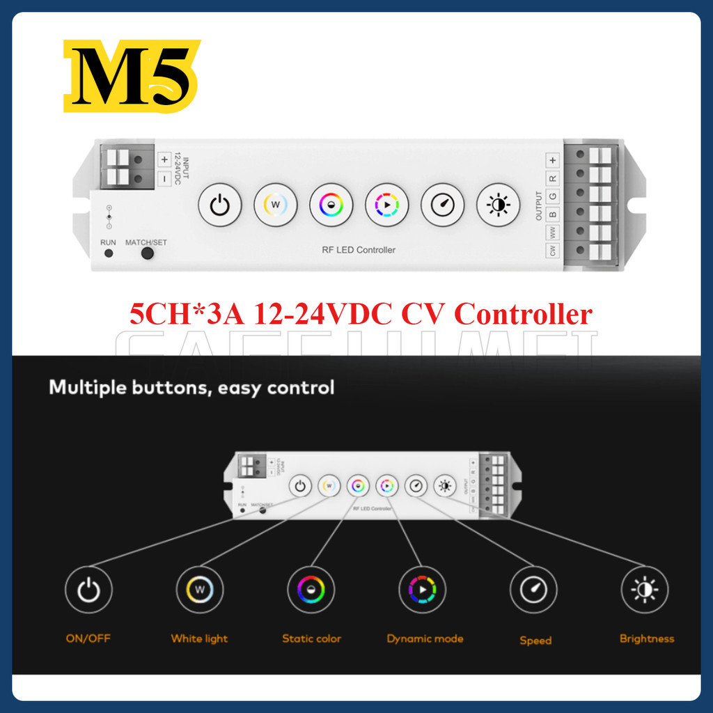 M5 5CH*3A DC12-24V 6 ปุ่ม CV RF LED Controller 0 ~ · 100% LED Dimmer ...