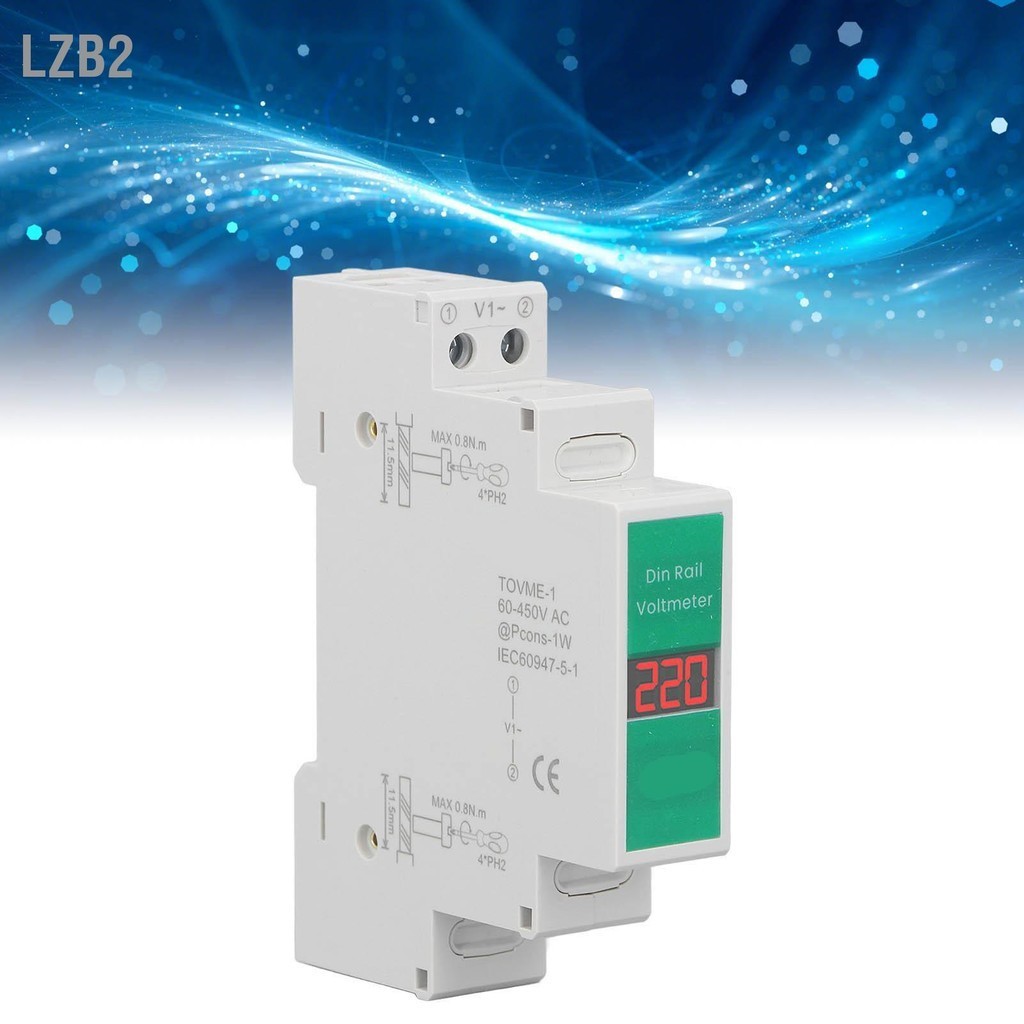 LZB2 TONGOU Din Rail เครื่องวัดแรงดันไฟฟ้าอัจฉริยะ LCD ดิจิตอลโวลต์มิเตอร์ AC 1 เฟส 60-450V ...