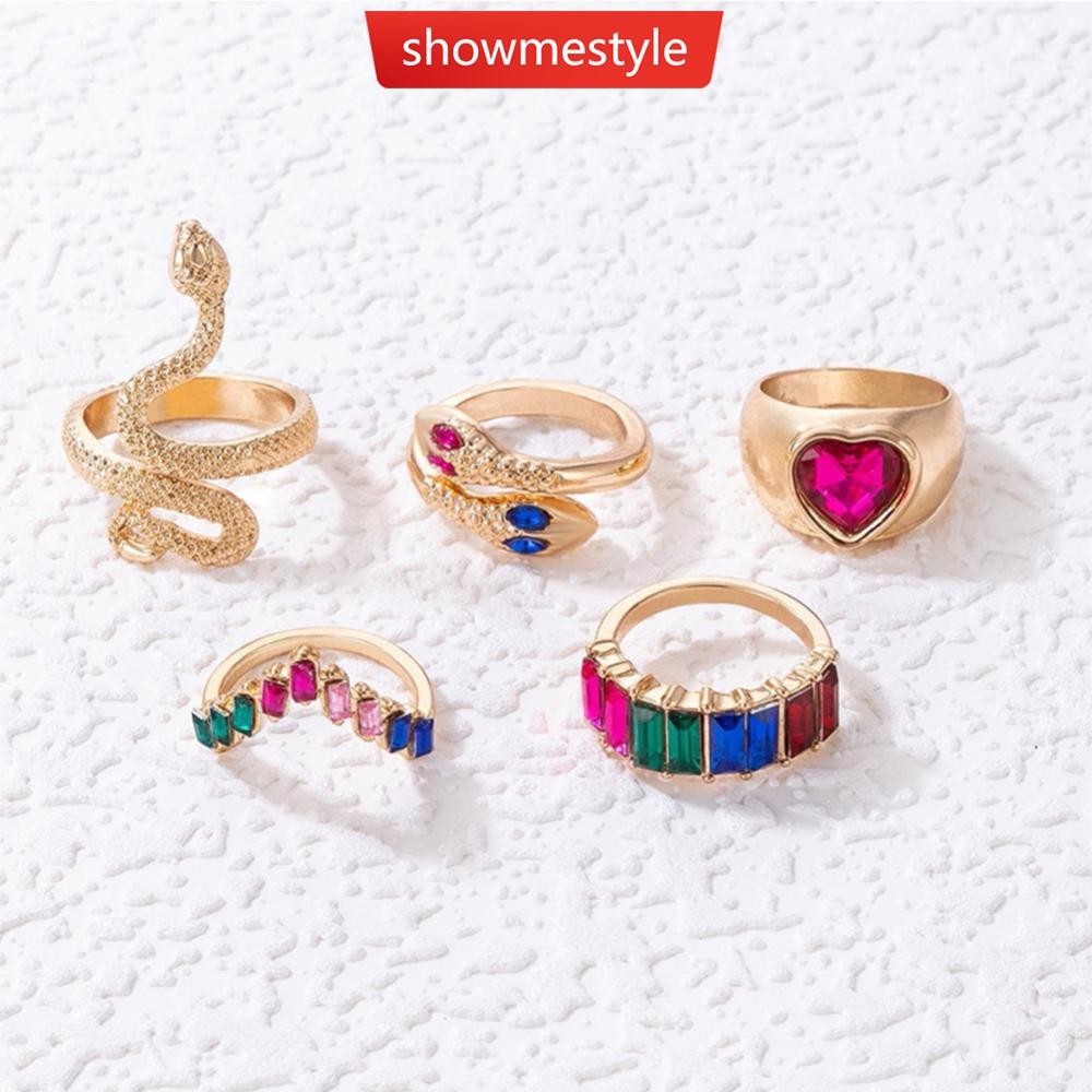 Sms 5 ชิ้น/เซ็ตแหวนรูปงูส่วนบุคคลแหวนเพชรชุดที่ไม่ซ้ํากัน Unjustable ...