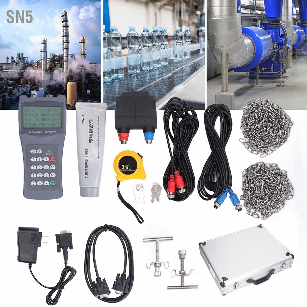SN5 มือถือ Ultrasonic Flow Meter แบบพกพา CLAMP บน Flowmeter ขนาดใหญ่ Probe US Plug 100 ถึง 240V ...