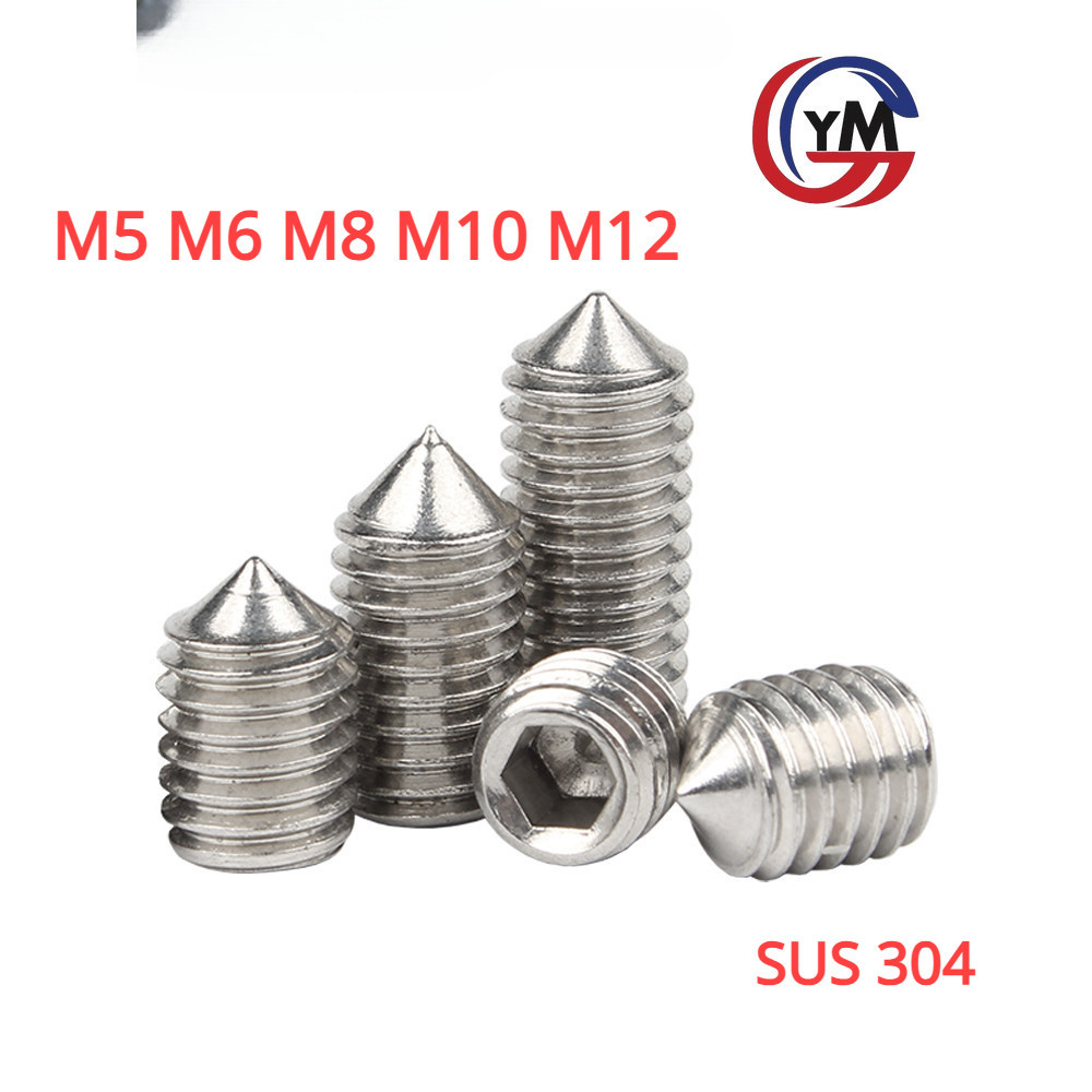 [ Ymh1] สกรู ตัวหนอน หกเหลี่ยม ปลายแหลม สแตนเลส 304 เกลียวมิล หยาบ M5M6M8M10M12 / Hex Socket Set ...