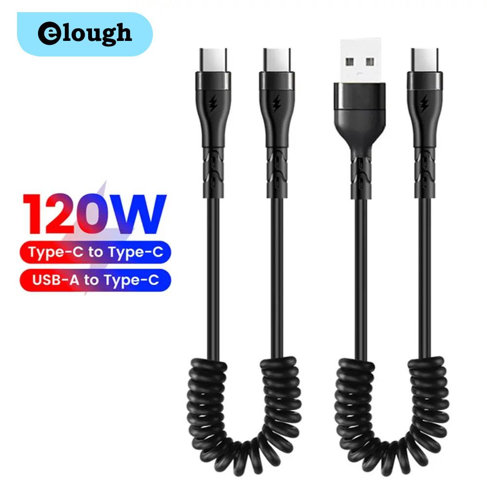 Elough 120W 6A Fast Charging USB Type C สายฤดูใบไม้ผลิประเภท C ถึง Type ...