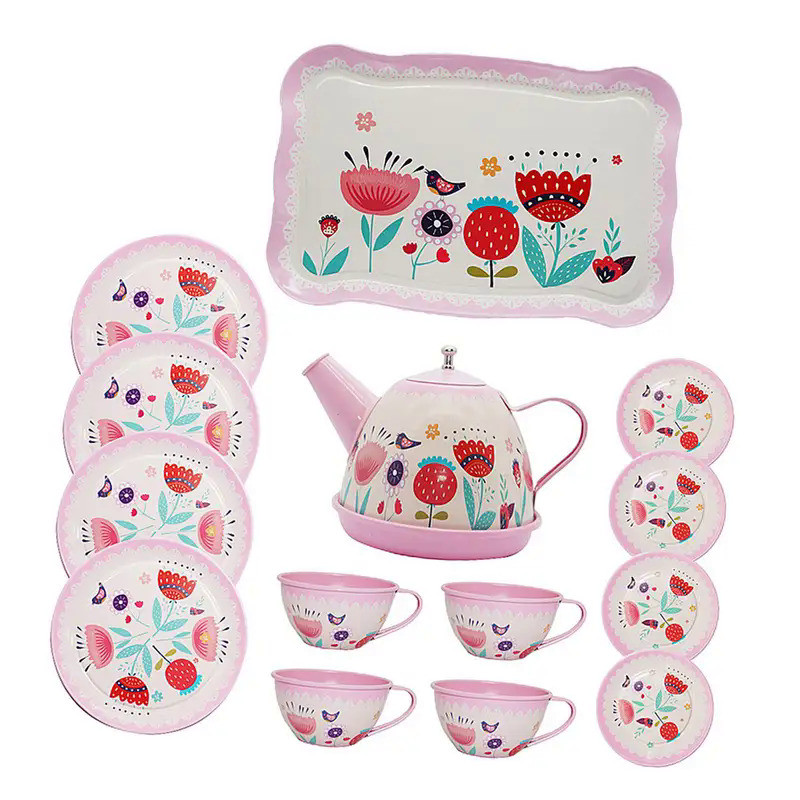 Kids Tea Set for Little Girls Teapot Cups Dishes Pretend Play Toy ...