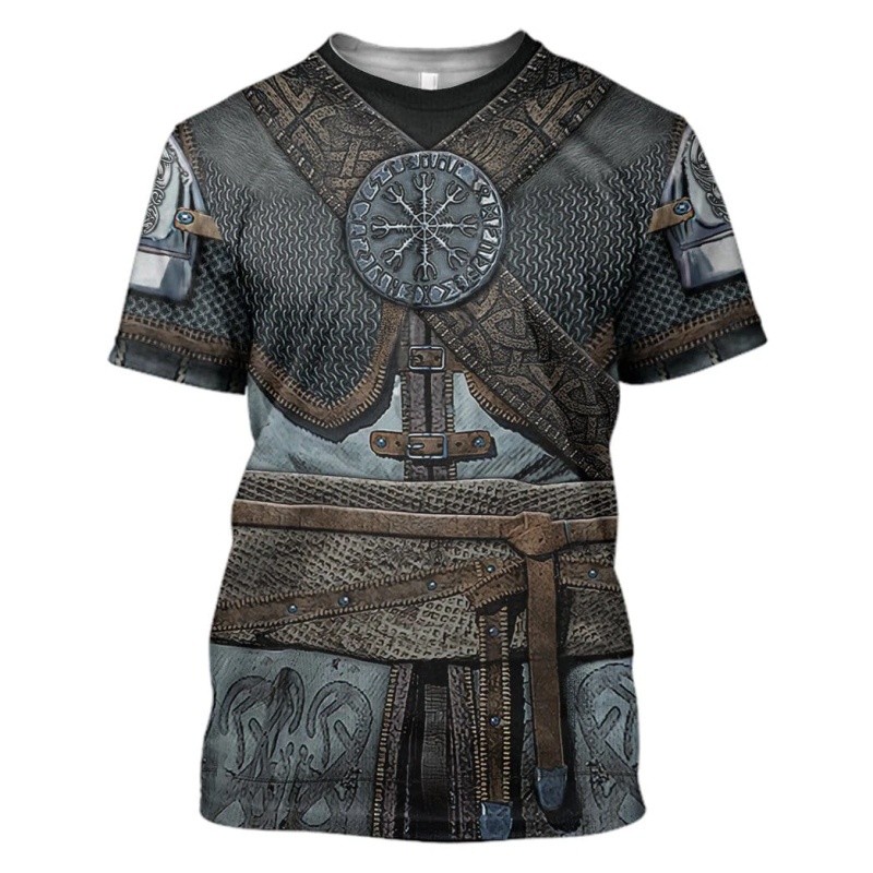 เสื้อยืดแขนสั้นพิมพ์ลาย Viking Armor 3D Knight แฟชั่นฤดูร้อนสําหรับ ...