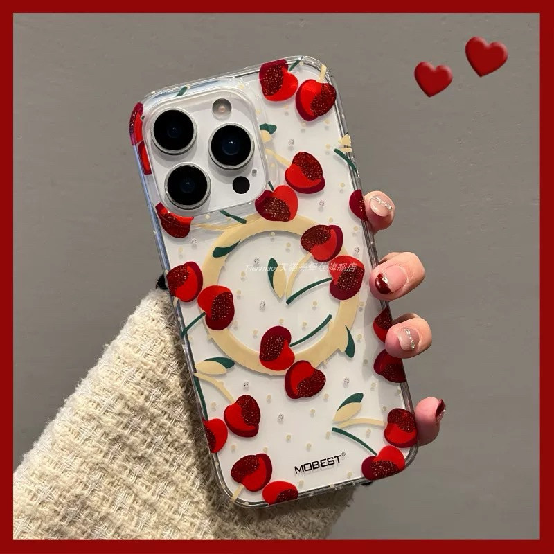 Mobest Case แม่เหล็กรองรับชาร์จไร้สาย พิมพ์ลายCherry เชอร์รี่ สำหรับ 16 ...
