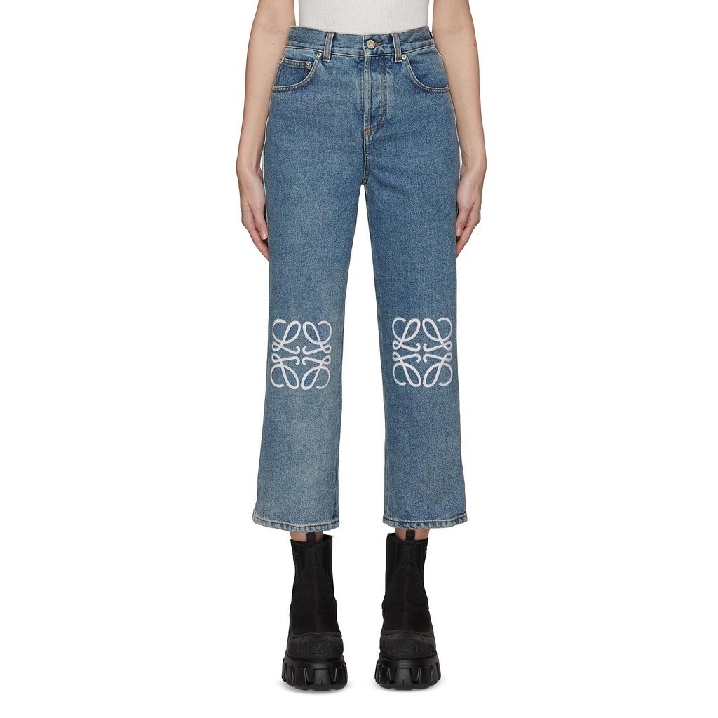 Lew 24 กางเกงยีนขายาวลําลอง เอวสูง ทรงหลวม ปักลายโลโก้ คุณภาพสูง แฟชั่น ...