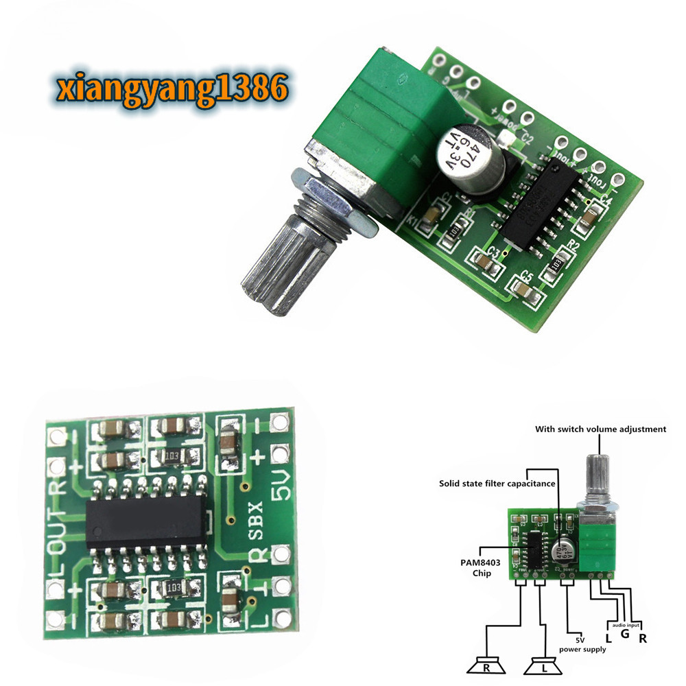 3 ชิ้น/เซ็ต PAM8403 5V Power Audio Amplifier Board 2 ช่อง 3W W Volume ...