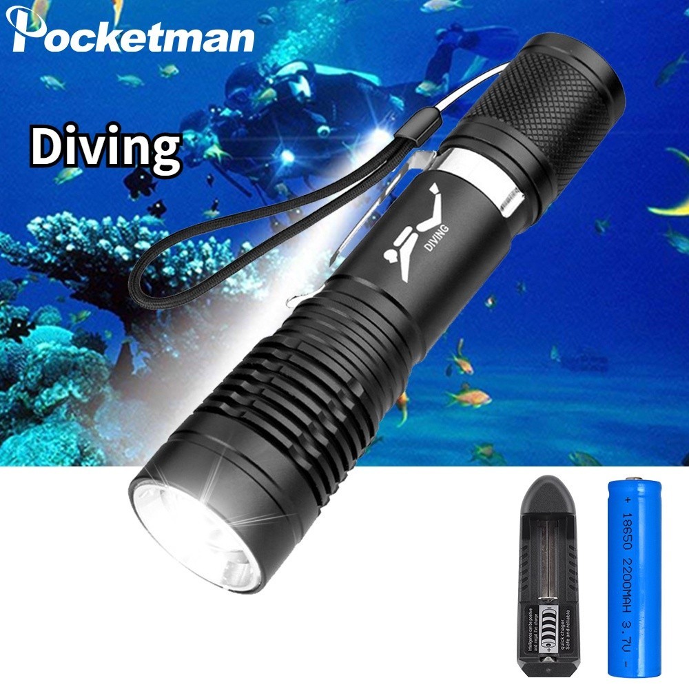 LED Flashlight Aluminum Alloy Professional Diving Lamp Waterproof Diver ...