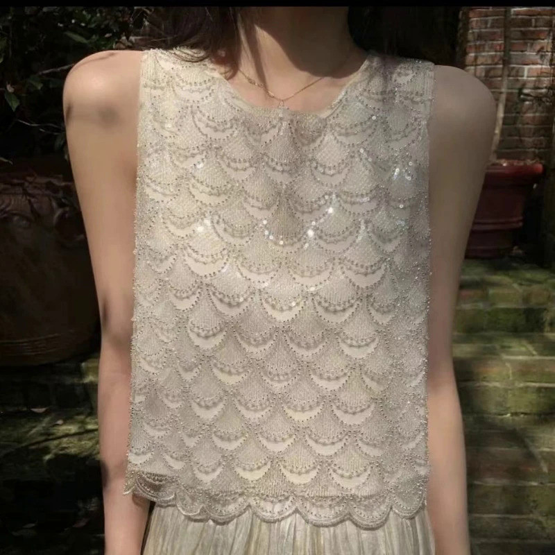 Bling Bling Sequined Tanks Tops ผู ้ หญิงแฟชั ่ นอุตสาหกรรมหนักสองด ้ ...