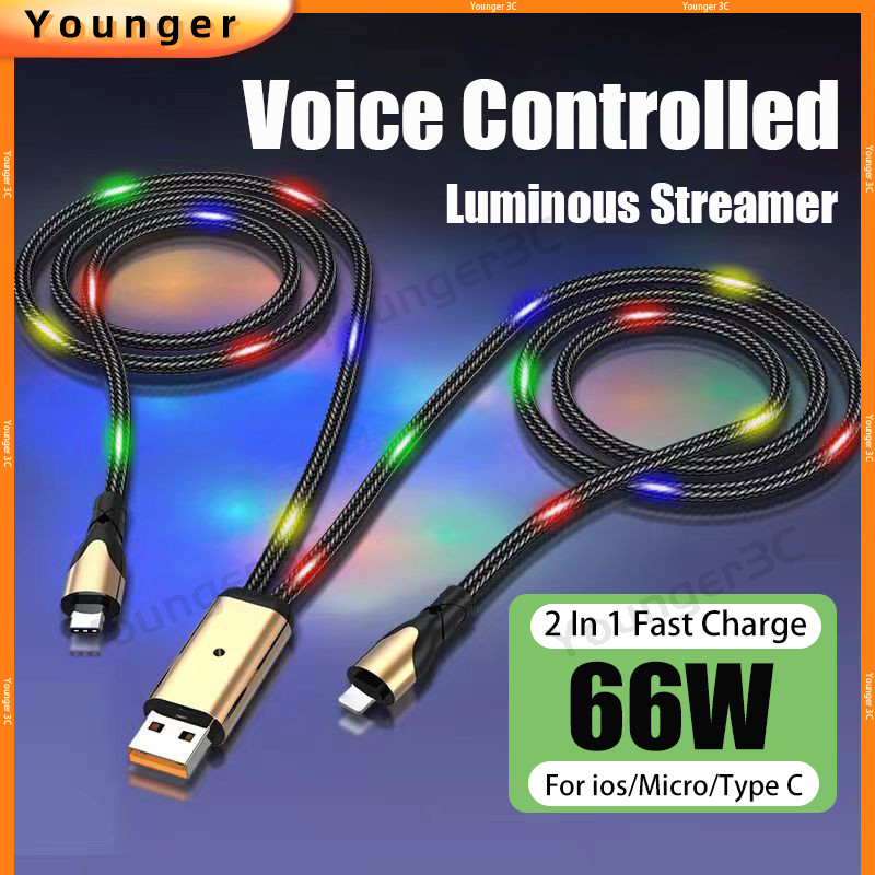 66w 2 In 1 การควบคุมด ้ วยเสียง Luminous Streamer สําหรับ ios ประเภท C ...