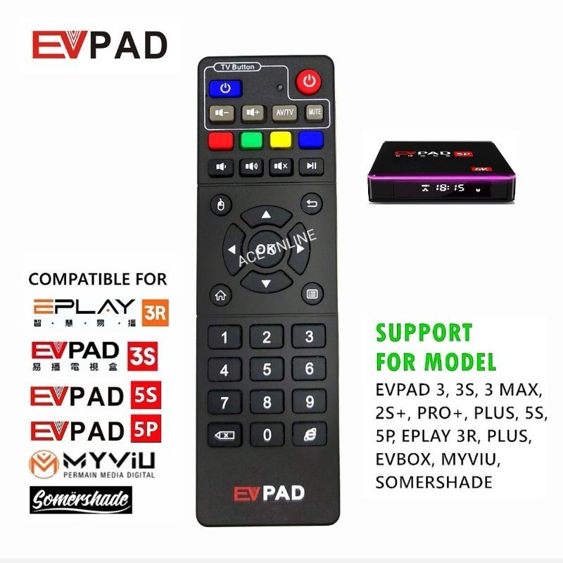 EVPAD รีโมทคอนโทรลทีวีเข้ากันได้กับ EPLAY 3R/ EVPAD 3S/MY/5S/5P ...