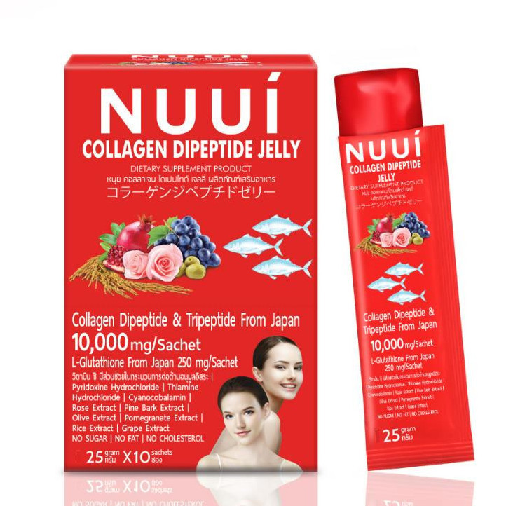 (1กล่อง 6ซอง) NUUI COLLAGEN DIPEPTIDE JELLY Dipeptide+Tripeptide 10,000 mg หนุย คอลลาเจน ไดเปปไ ...