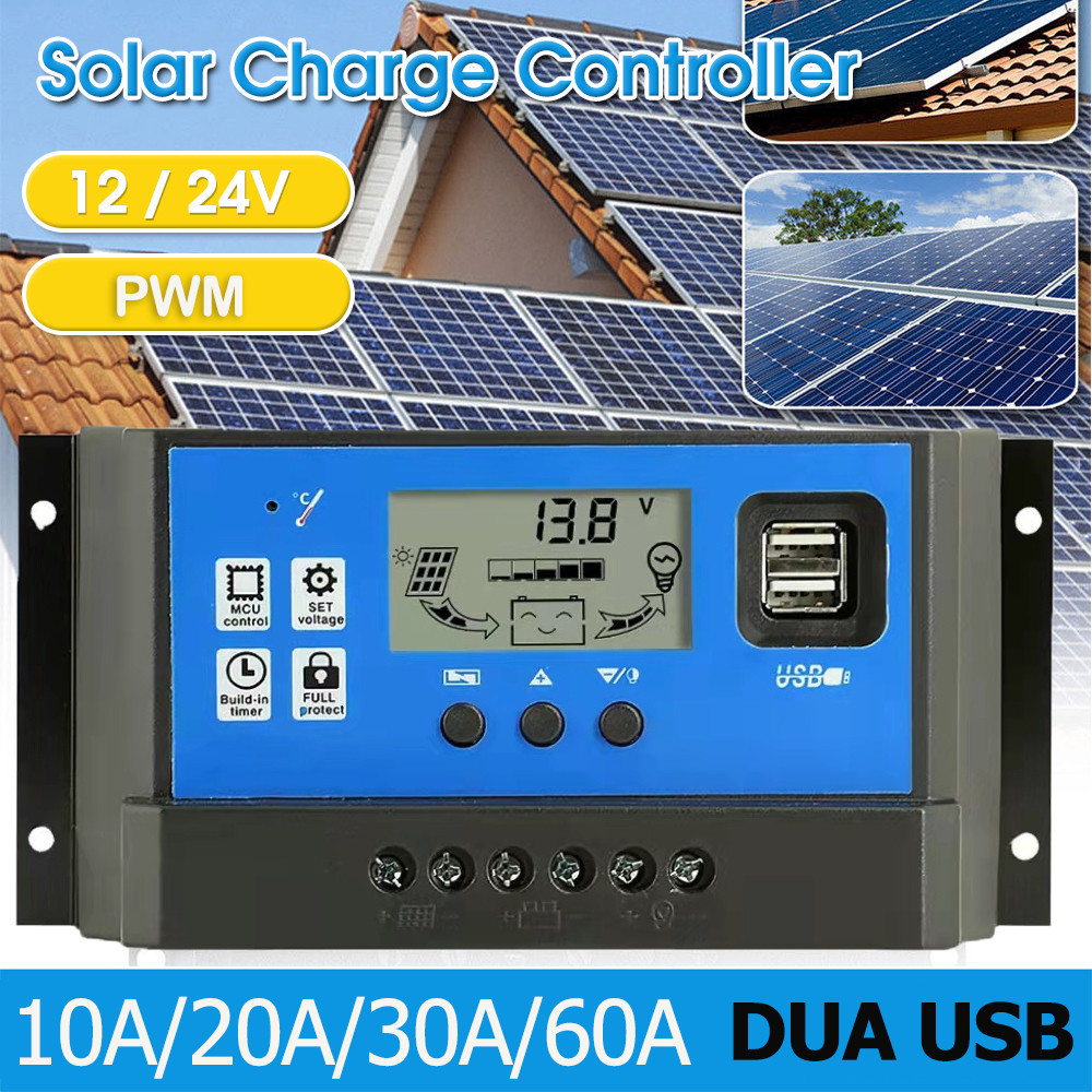 Solar Charger Controller 12V/24V โซล่าชาร์เจอร์ 10A/30A/60A ชาร์จเจอร์ PWM อัตโนมัติ เอาต์พุต ...