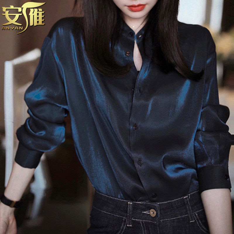 แขนยาว Goose สไตล์ญี่ปุ่นอารมณ์ Niche Small Stand-Up Collar All-Match ...