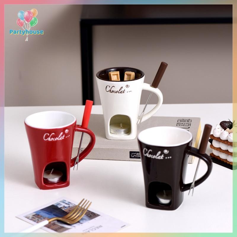 Uvig> 130ML เทียนยุโรปถ้วยชีสช็อกโกแลตละลายแก้วเซรามิกความร้อนอาหารแก้วเซรามิกพร้อมส้อมแก้วกาแฟ ...