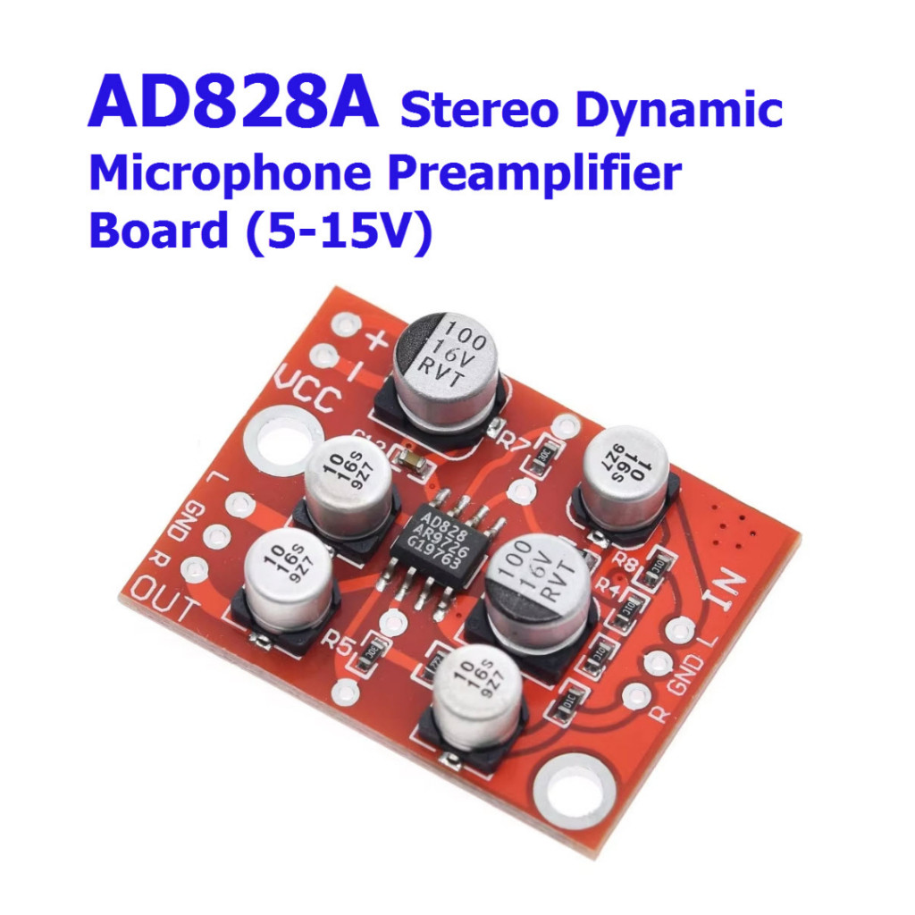 DC 5V-15V AD828A Stereo Dynamic Microphone Preamplifier Board MIC ...