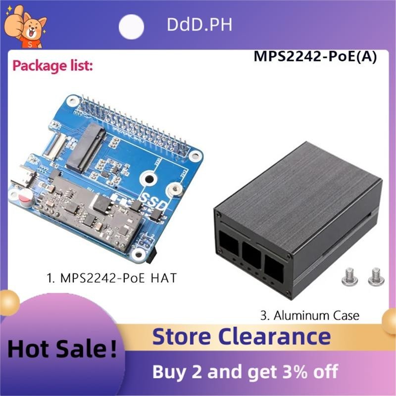 Mps2242-poe A +Case สําหรับ Raspberry Pi 5 PCIE ถึง NVME SSD 2242 หมวก ...