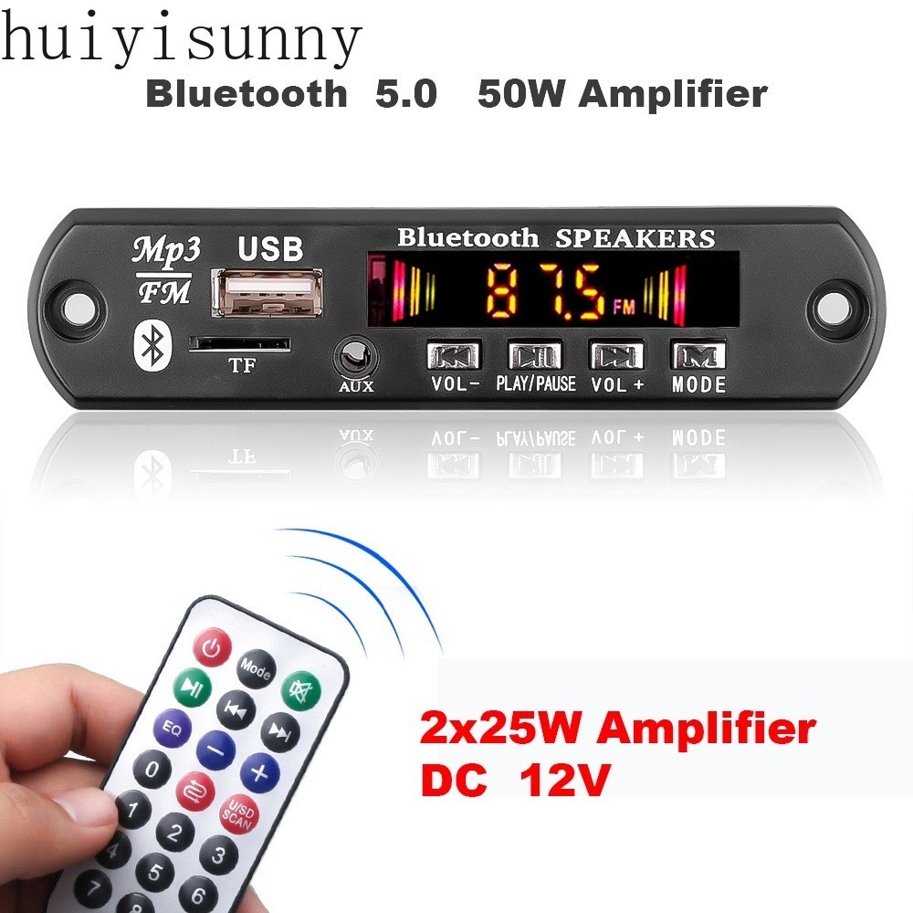 Hys 12V 50W MP3 เครื ่ องเล ่ นบลูทูธ 5.0 รถถอดรหัสเครื ่ องขยายเสียงวิทยุ FM โมดูลสนับสนุน FM ...