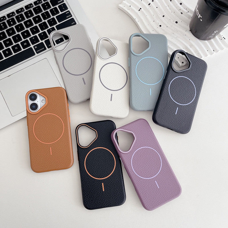 หรูหรา Matte Lychee หนังปกหลังสําหรับ iPhone 16Pro Max Plus Magnetic ...