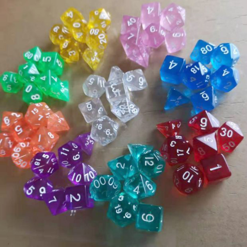 ชุดลูกเต๋าโปร่งใส 7 ชิ้นสำหรับเกมโต๊ะ COC RPG DnD 4 20 ด้าน ตัวเลข ...