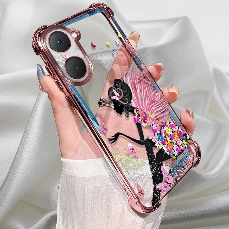 สําหรับ Vivo Y28s 5G กรณีสีชมพูชุบการ์ตูนซิลิโคน TPU anti drop โทรศัพท์ ...