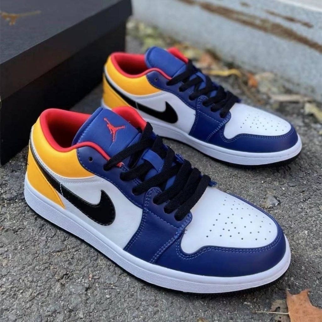 Pure Original AJ1 Low Low Low-Top สีฟ้าสีเหลือง Lakers Campus รองเท้า ...
