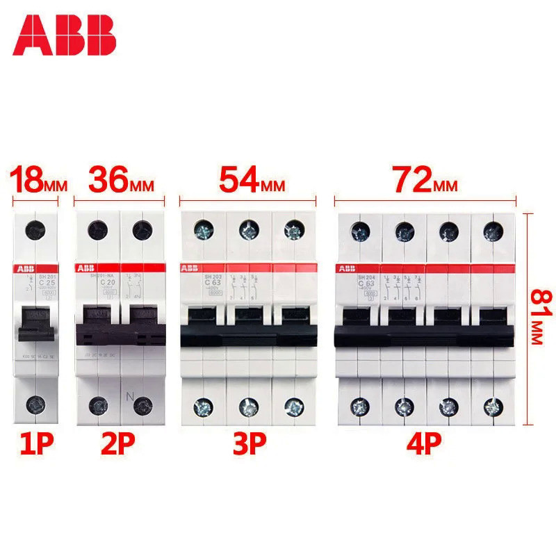 Abb Miniature Circuit Breaker SH200 1P +N 2P 3P 4P ประเภท C 1A 2A 3A 4A 6A 10A 16A 20A 25A 32A ...