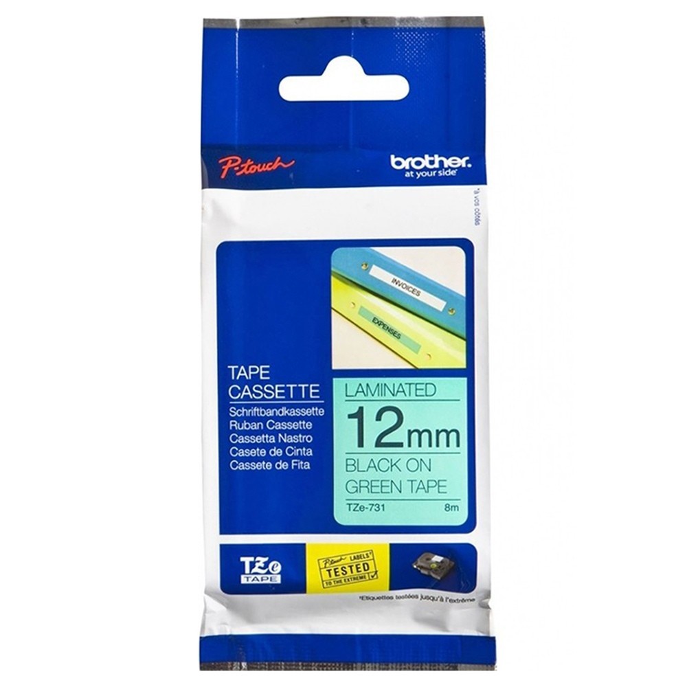 Brother TZe-731 เทปสีดําบนพื ้ นเขียว ( 12มม . ) | Shopee Thailand