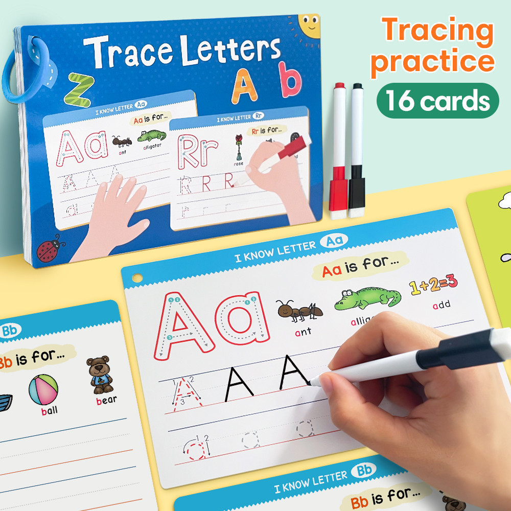 A5 Size Dry Erase English Alphabet Flashcards for Kids Tracing Practice ...