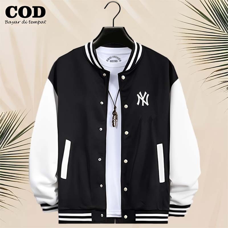 สีขาว NY ปุ่มข้อความ Varsity Baseball Bomber Jacket Mens Varsity Jacket ...