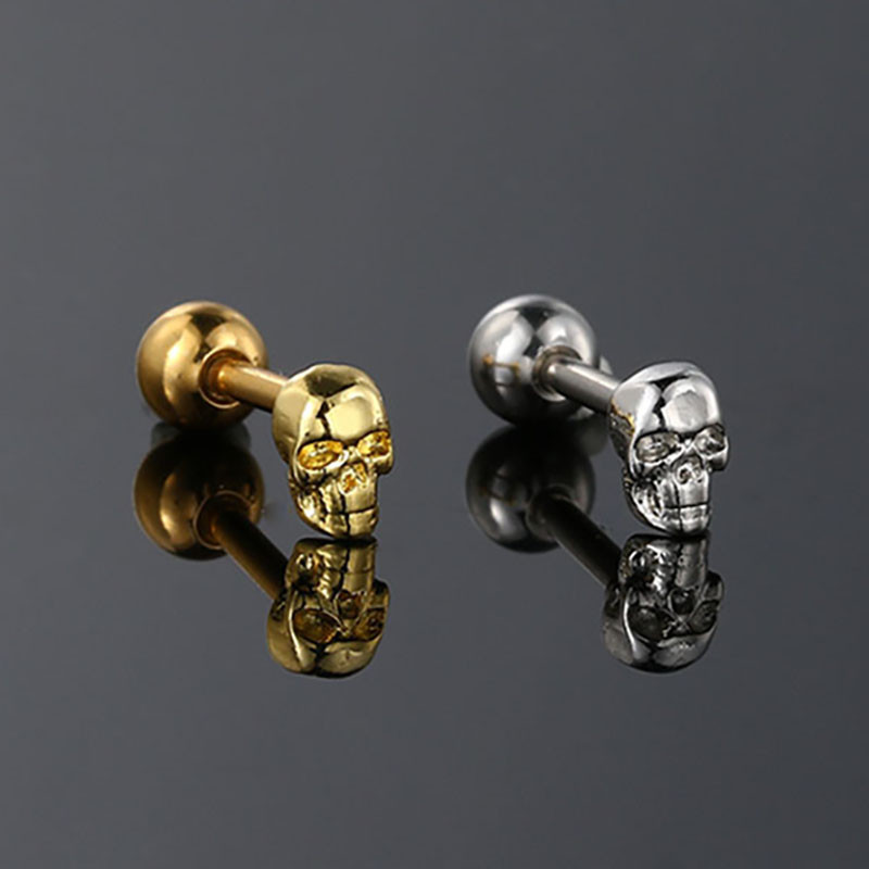 1 PC Skull รูป Helix Tragus Daith หูเจาะต่างหูผู้หญิงผู้ชายสีทอง Mini ...