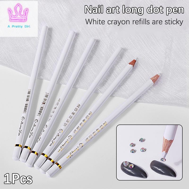 A สาวสวยเล็บ Rhinestone Picker Point เจาะปากกาสีขาว Crayon Bold Refill ...