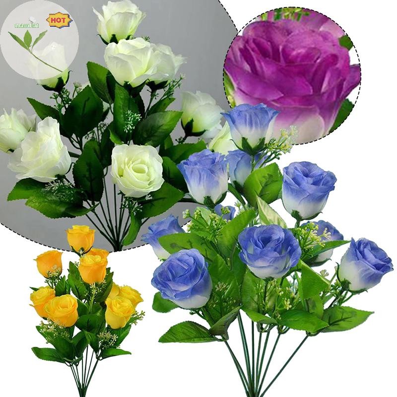 Mud 12-Heads Rose Silk ดอกไม้ประดิษฐ์ช่อดอกไม้ Bud ดอกไม้ปลอมเจ้าสาวช่อ ...