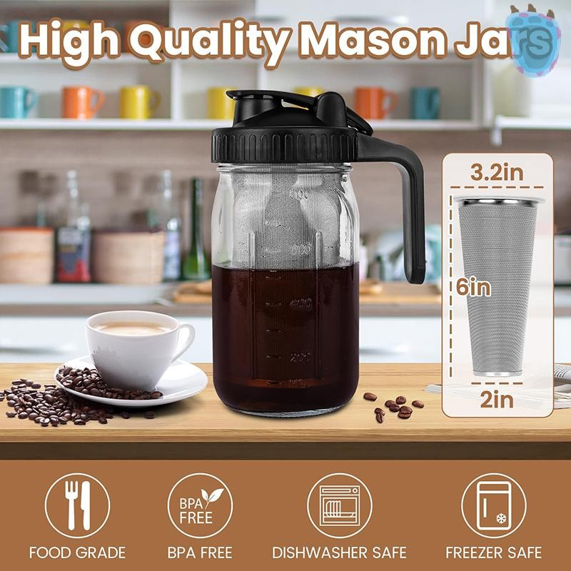 [PA] 64oz/ 32Oz Cold Brew Coffee Pot หม้อกาแฟแก้วทนทานพร้อมตัวกรองสแตนเลส การต้มมือ กาแฟชาเย็น ...