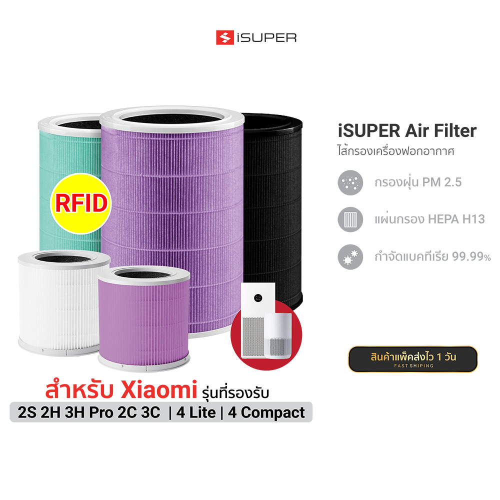 [ลดเหลือ 639] iSUPER ไส้กรอง HEPA สำหรับ Xiaomi Air Purifier Filter 2H ...