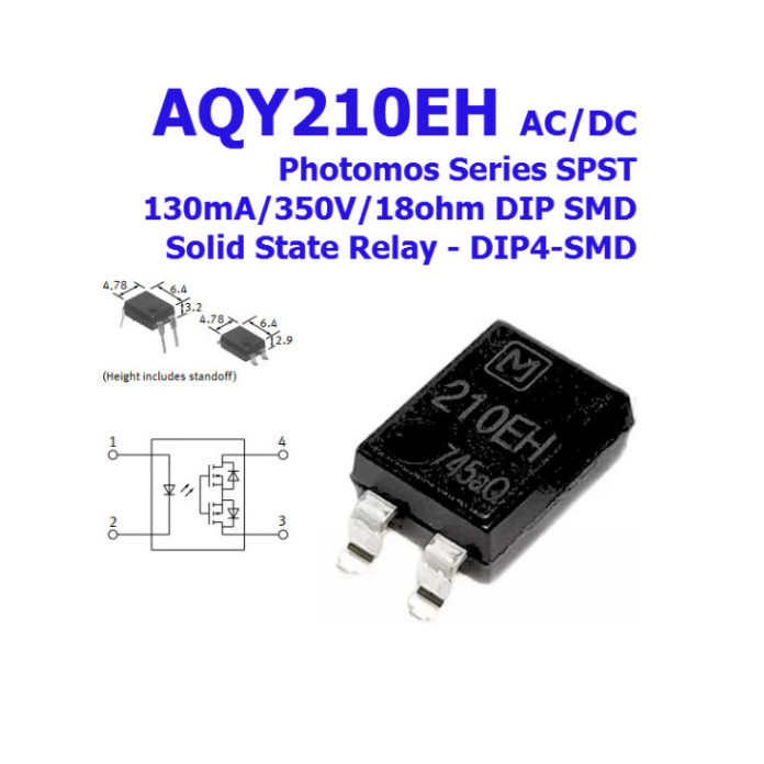 AQY210EH Photomos Series SPST 130mA/350V/18ohm AC/DC Solid State Relay ...