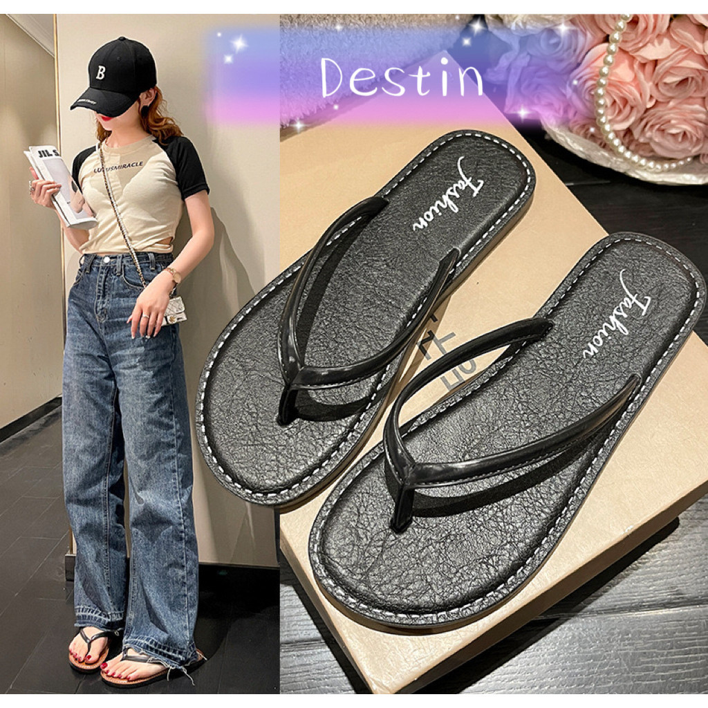 Destin🩰พร้อมส่งจากไทย🛒LT-TAB รองเท้าแตะผู้หญิง รองเท้าหูคีบ ins หนังPU ...