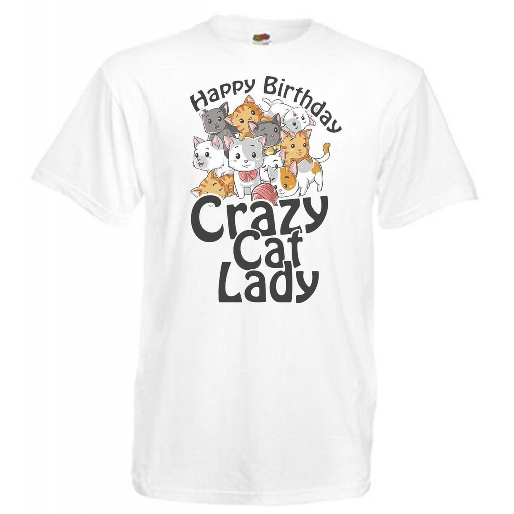 Unisex White Happy Birthday Cat Lady Feline Pussy Cat Animal เสื้อยืด ...