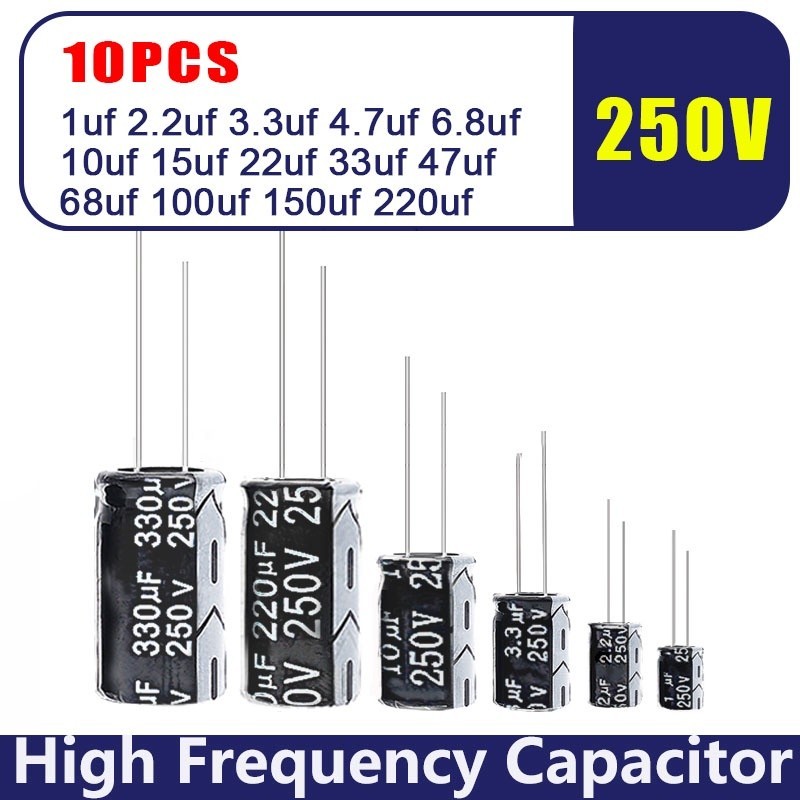 10pcs 250V Low ESR อลูมิเนียม Electrolytic Capacitor 1uf 2.2uf 3.3uf 4.7uf 6.8uf 10uf 15uf 22uf ...
