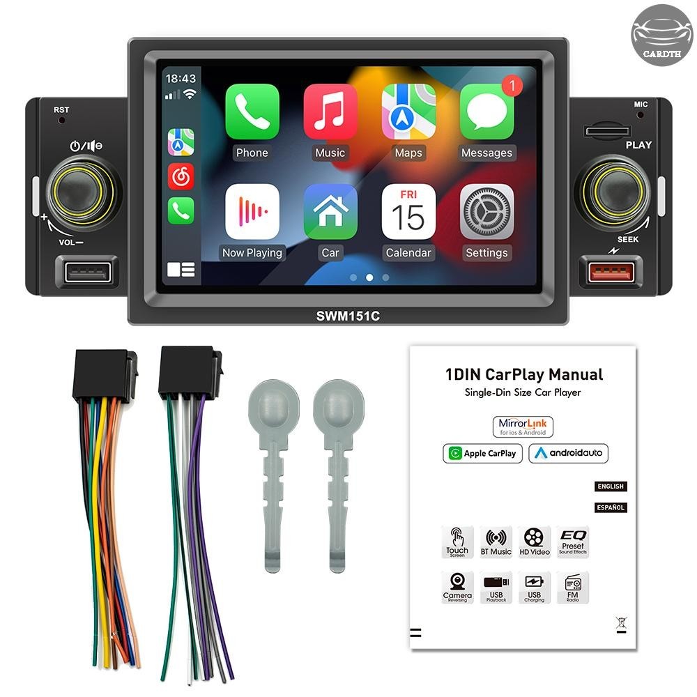[CARTH] 5 นิ้วรถสเตอริโอ MP5 Player Single Din BT FM เครื่องรับสัญญาณวิทยุพร้อม Carplay Android ...