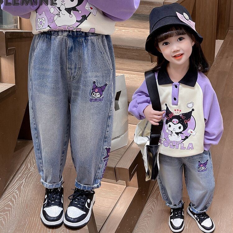 Clemine กางเกงยีนส์เด็กหญิงยาวเย็บปักถักร้อยการ์ตูน Kulomie เด็กลำลอง ...