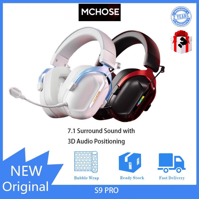 Mchose S9 Pro USB 7.1 ชุดหูฟังสําหรับเล่นเกมแบบครอบหู, บลูทูธไร้สายแบบ Triple-Mode พร้อมไมโครโฟน ...