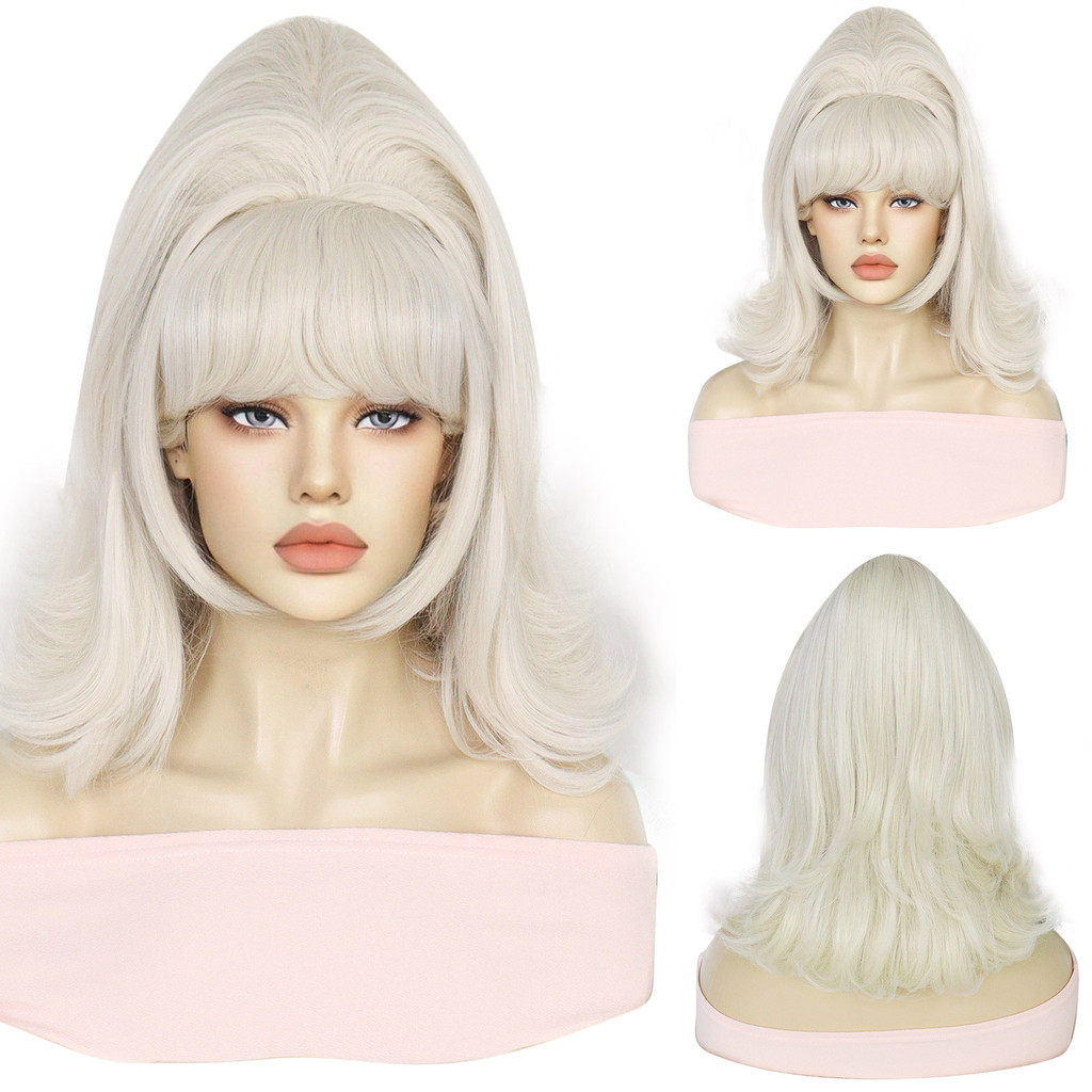 ผมสังเคราะห์สั้น 70 S Pinup Pelucas 60 S สีบลอนด์ Retro Beehive Flip ...