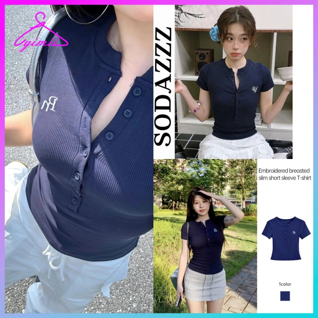 Yimii.th 】เสื้อยืดแขนสั้นย้อนยุคผู้หญิงเข้ารูปเสื้อยืดปักลำลองเสื้ออเนก ...