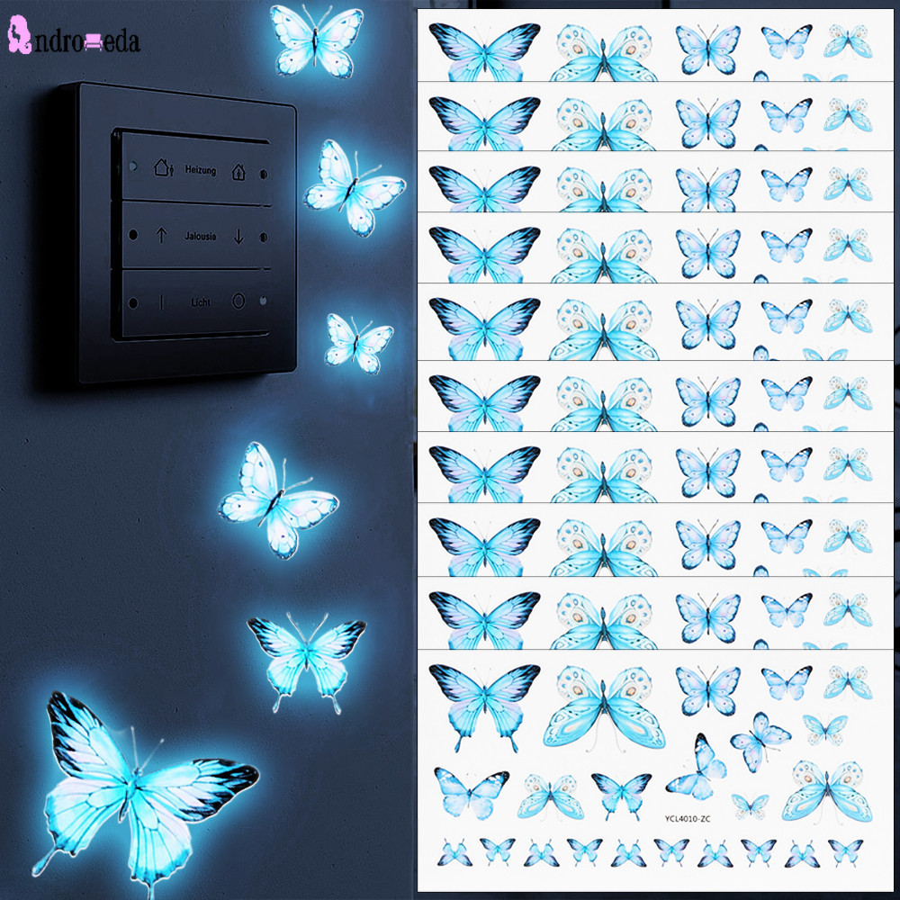 Diy Luminous สีสันผีเสื้อสติ๊กเกอร์ติดผนังสําหรับ Home Room Wall Decor ...