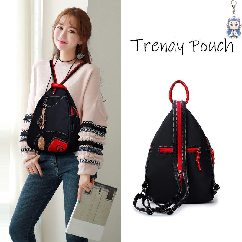 TRENDY POUCH สีตัดกัน กระเป๋าเป้ ประกบ ยามว่าง ความจุสูง ใบไม้ ใช้ได้ ...