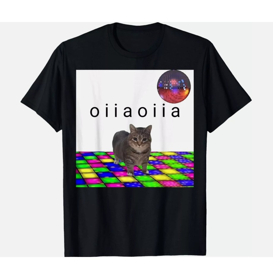 OIIA OIIA Spinning Cat Meme Funny disco Cat Lovers Art T-Shirt เสื้อยืด ...